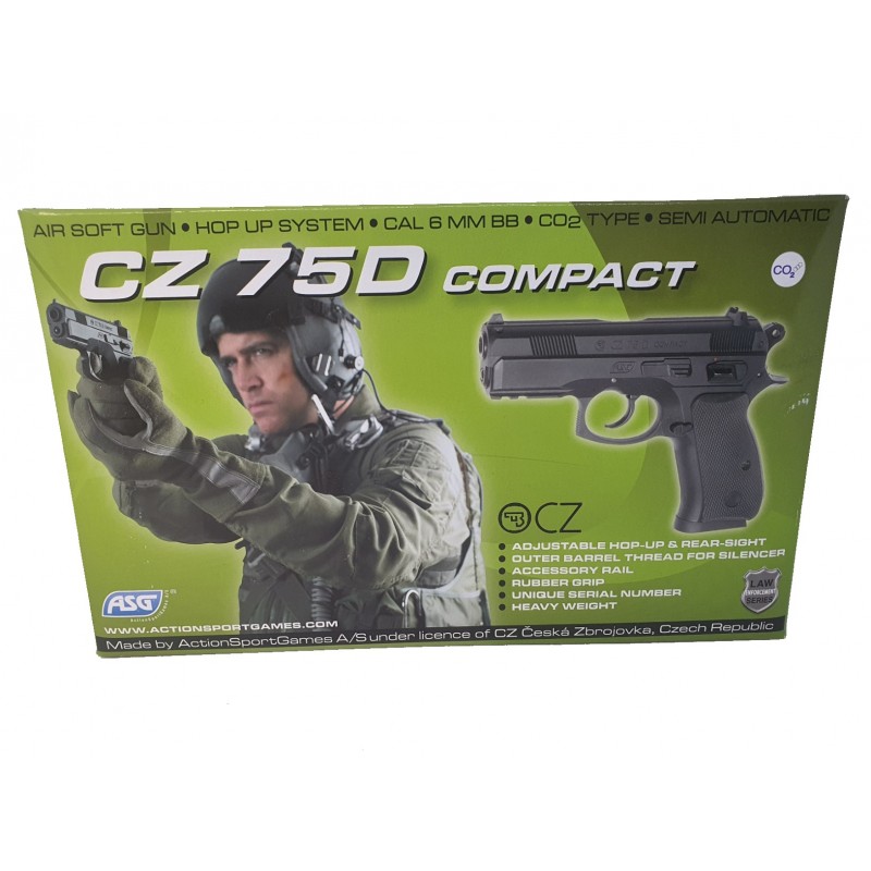 Set Airsoft pistole CO2 ASG CZ-75D Compact 1,6 J + laser + tlumič + kufřík